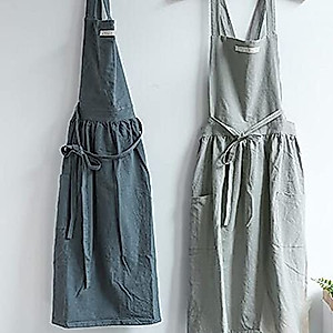 SF-ZXTINP Cotton and linen Kitchen Cooking Aprons Dress for Women with Pockets Cute for Baking Painting Gardening Cleaning