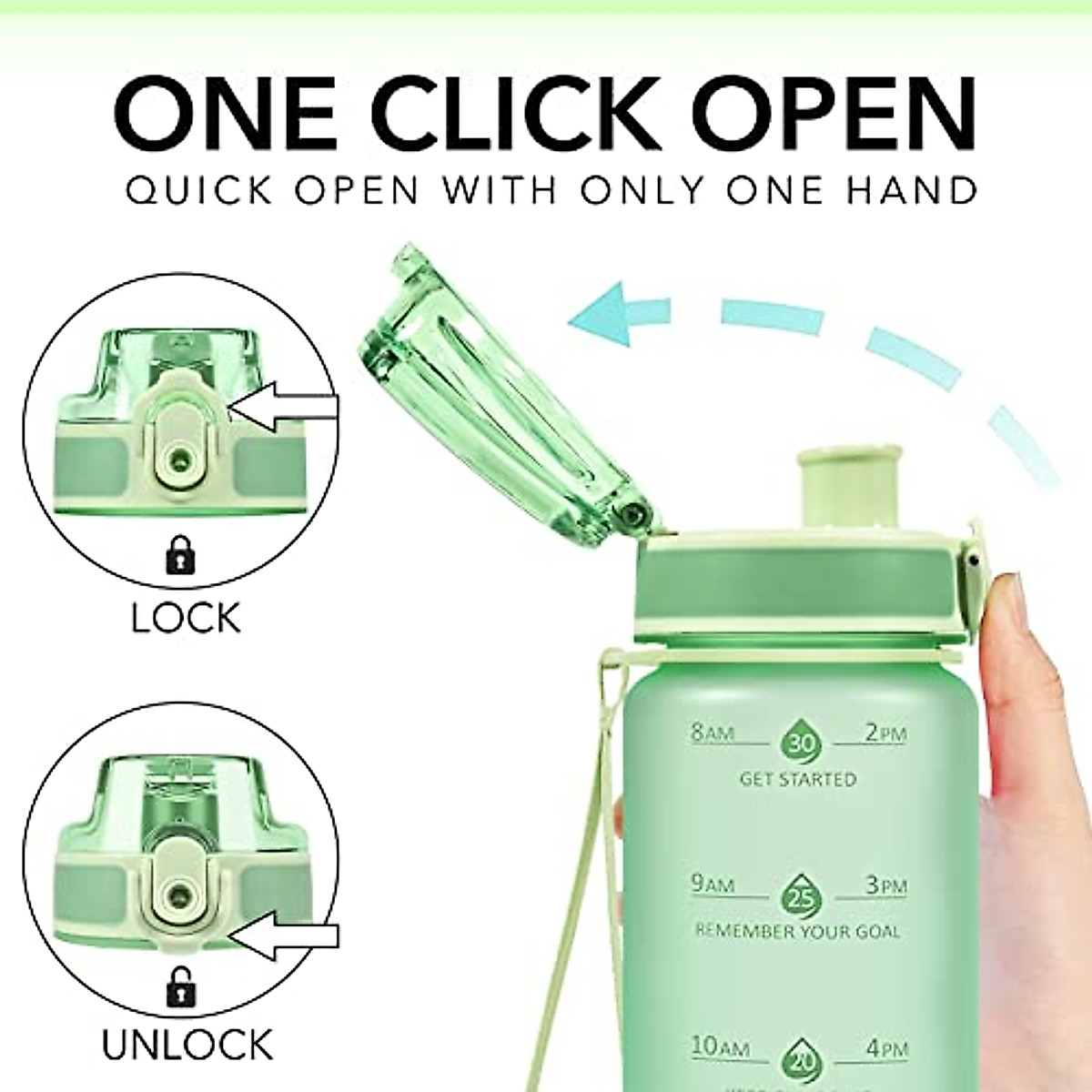 Alwager 32oz Motivational Water Bottles with Time Marker & Fruit Strainer, Single Color Water Bottle with Times to Drink, Leakproof & BPA Free, Reusable Plastic Bottle with Strap (No Straw)