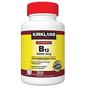 Kirkland-Signature Vitamin B12 5000 Mcg, Supplements,300 Tablets-Support More Quick Dissolve,Cherry Flavor