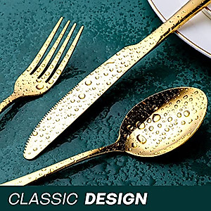 Gold Silverware Set, OGORI 24-Piece Gold Forged Stainless Steel Flatware Set, Service of 6
