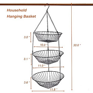 3-Tier Kitchen Wire Storage Basket Hanging Basket Fruit Storage