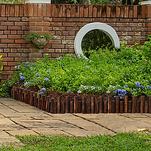 Worth Garden Log Rolls Wooden Short Fence Border - 6.5 in. H x 47 in. L Burnt Wood Finish Outdoor Garden Lawn Landscape Edging Flexible Decorative Heavy-Duty Tree Fence Border - Yard Maintenance