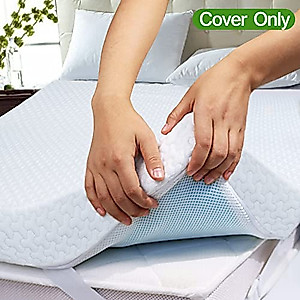 Mattress Topper Cover (Only Cover) 2 Inch Queen Size Mattress Protector Breathable Bamboo Zippered Removable Mattress Encasement with Adjustable Straps for Latex Memory Foam Mattress Topper Cover