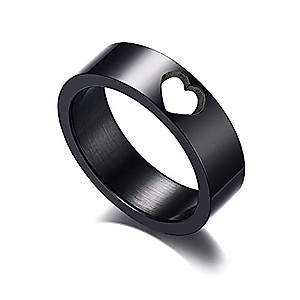 MZZJ Set of 3 Best Friend Ring Band Moon Sun Star Ring Personalized Friendship Ring Minimalist 6MM Black Stainless Steel Heart Shape Cut out Flat Stackable Knuckle Ring Wedding Band,Bridesmaid Gift