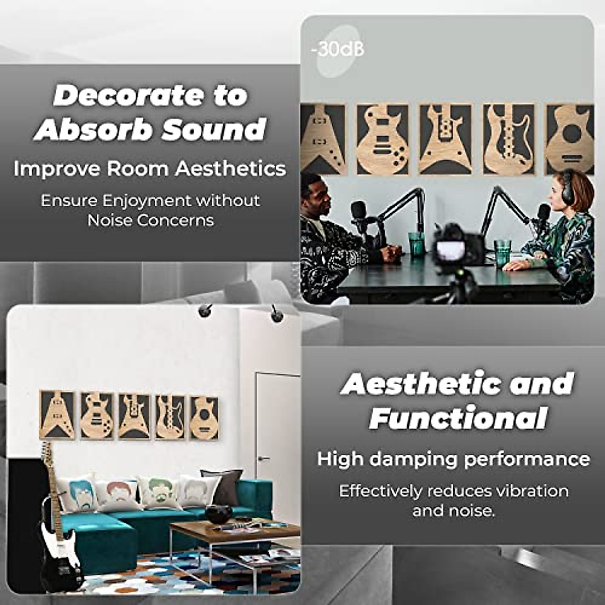 Arrowzoom 1 Set Diffuse PRO Guitar Acoustic Wooden Panel Home Decor Wall Art Panels Soundproof Studio Recording Sound Dampening Insulation Emergy-Saving Wood Wooden Finish 16.5x66.9in AZ1328