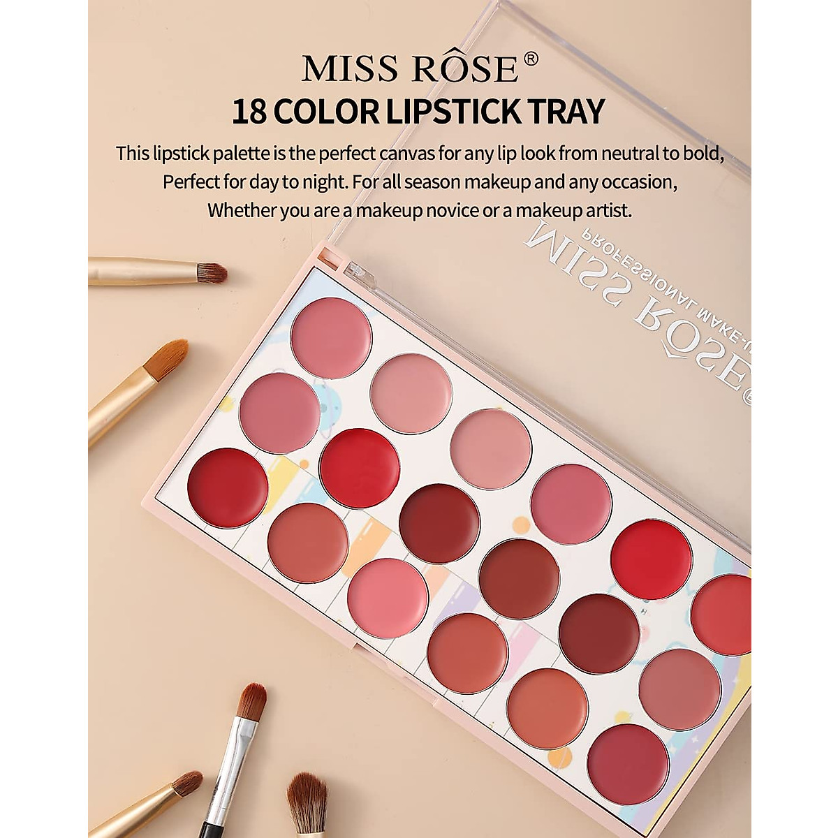 MYUANGO Matte Lipstick Makeup Palette, 18 Colors Matte Long-Lasting Wear Non-Stick Cup Not Fade Waterproof Lip Color Moisturize Lipstick