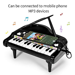 31 Keys,Kids Grand Piano Keyboard Toy for Beginners,3 4 5 6 Years Old Toddler Girl Boy First Birthday Gift,Musical Instrument,w/Microphone,Multiple Sounds,Note Stickers,Recordings,Connecting MP3,Black