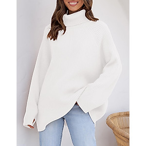 ZESICA Women's Winter Sweaters Oversized Turtleneck Long Sleeve Chunky Knitted Pullover Sweater Jumper Tops,White,Medium