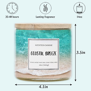 Candle Coastal Breeze Scented Candle, Natural Soy Wax with 3 Wicks Large Candle, Up to 40 Hours Burning Time,14 oz Candle Gift for Women and Men