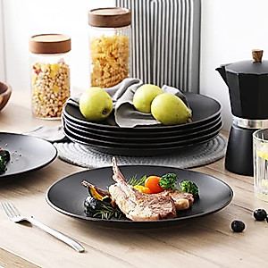 vancasso Moda Dinner Plates Set of 6, 10.5 Inch Ceramic Plates Set, Black Handpainted Big Serving Plate, Microwave Oven and Dishwasher Safe-Black