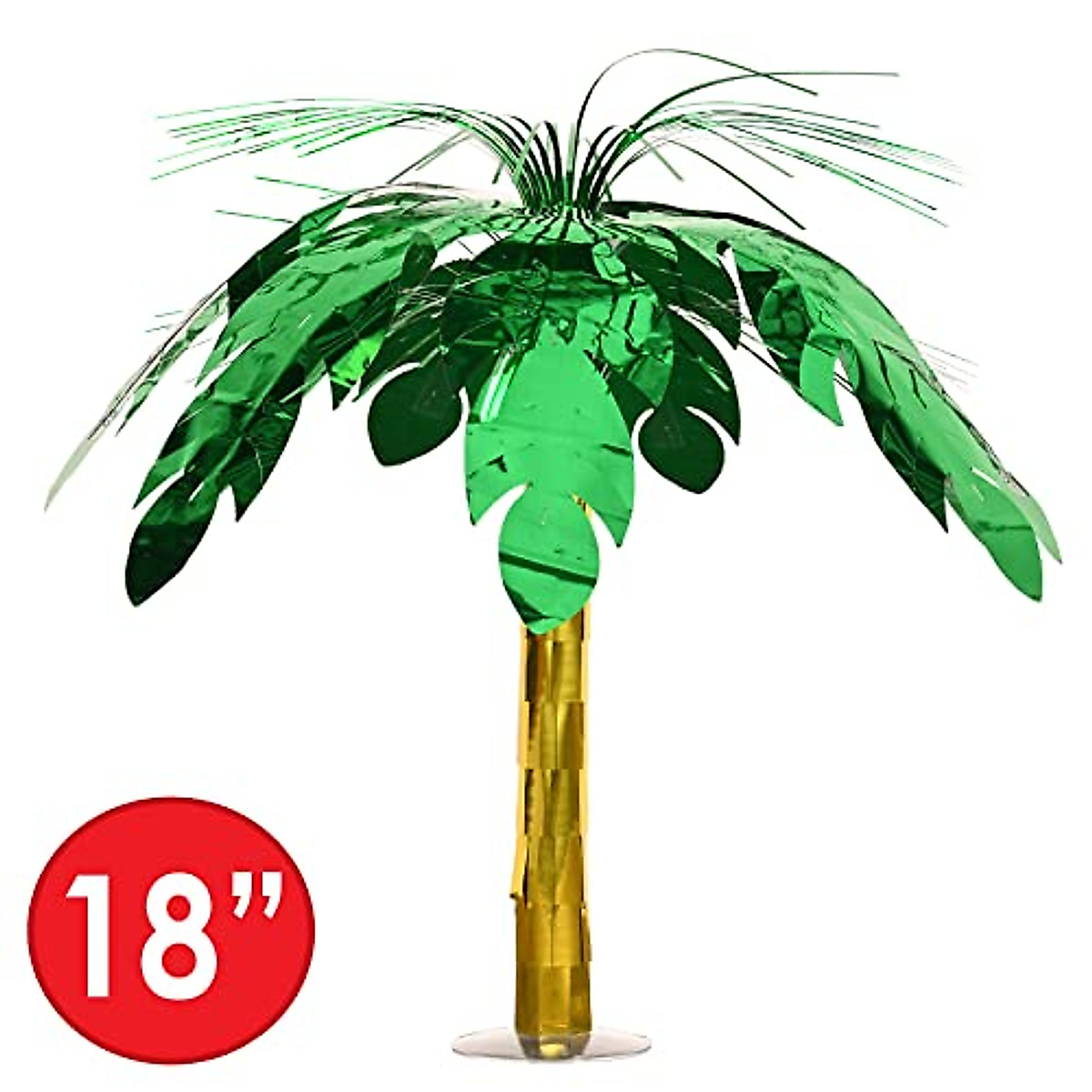 Beistle 2 Piece Metallic Plastic Palm Tree Cascade Centerpieces for Luau Hawaiian Theme Birthday Party Supplies Jungle Safari Decorations, 18", Green/Gold