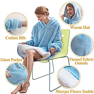 M.Nollby Oversized Wearable Blanket For Women Men Thick Flannel And Warm Sherpa Fleece Blanket Hoodie Cozy Blanket Sweatshirt With Sleeves and Giant Pocket