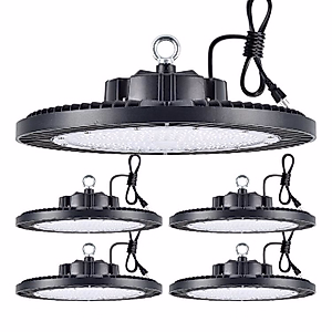 ELEKICO led high Bay Light, 150W 21000Lm 5000K Daylight IP65 high Bay led Lights with Plug 5ft Cable, UFO led high Bay Lights for Warehouse Workshop Factory Barn Garage Area Lighting Fixture 4 Pack