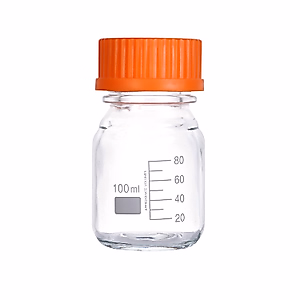 Moonetto 20 Pieces 100ml Round Graduated Lab Media Storage Glass Bottle with GL45 Polypropylene Orange Cap