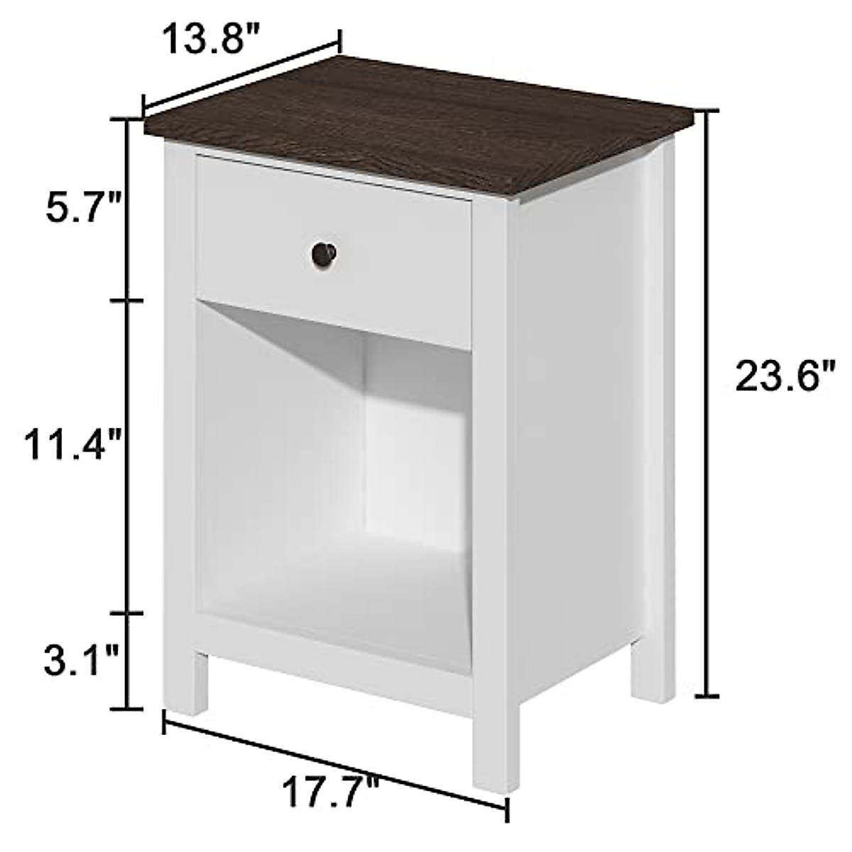 ChooChoo Farmhouse End Table with Drawer, White Bedside Table with Storage Cabinet for Bedroom, Wooden Nightstand Side Table Living Room