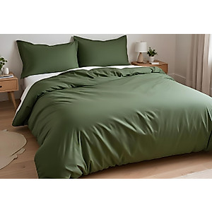 Linenwalas Duvet Cover Queen Size – 100% Percale Cotton Queen 3 Pieces Duvet Cover Set, Strong Crisp and Cooling Premium Comforter Cover with Button Closure (Avocado Green, Queen)