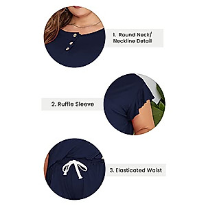 Celkuser Womens Plus Size Cute Short Pajama Set Ruffle Sleeve Button Sleepwear Soft PJs with Pocket CEL1002(cel1002,5XL,Navy)