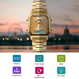 Unisex Wrist Watch, Waterproof Military Analog Digital Watches with LED Multi Time Chronograph, Stainless Steel Business Watches for Men (Full Gold)