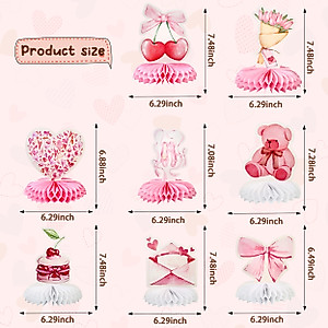 GiiezQia 8 Pcs Coquette Pink Bow Party Honeycomb Centerpieces Decorations Cherry Cake Ballet Heart Cutouts Table Toppers for Girls Birthday Baby Shower Bridal Bachelorette Engagement Wedding Decor