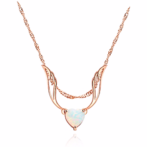 Barzel 18K Rose Gold Plated Created Opal Guardian Angel Necklace for Women, 18 Inches with 2 Inches Extension - Made in Brazil