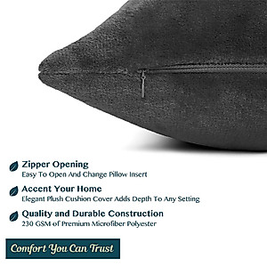 PAVILIA Dark Gray Throw Pillow Covers 18x18 Set of 2, Decorative Pillow Cases for Bed Sofa Couch, Boho Aesthetic Accent Decor Cushion for Bedroom Living Room, Velvet Square Euro Sham Covers, Dark Grey