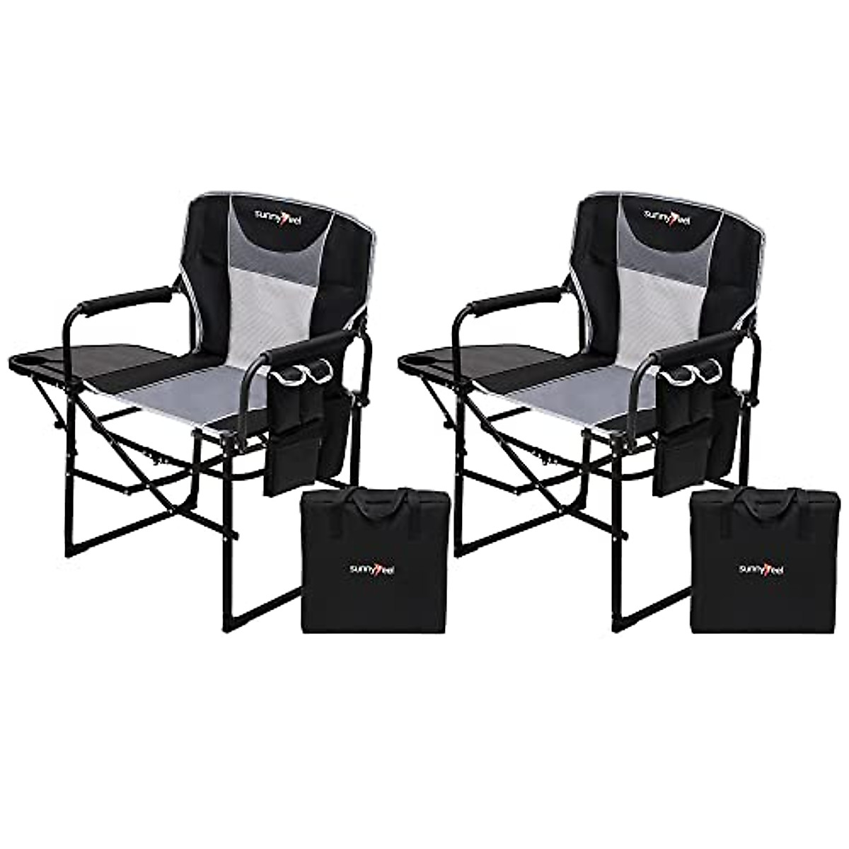 SUNNYFEEL Oversized Camping Directors Chair 2 Pack, Portable Folding Lawn Chairs for Adults Heavy Duty with Side Table,Pocket for Beach, Fishing,Picnic,Concert Outdoor, Foldable Camp Chairs