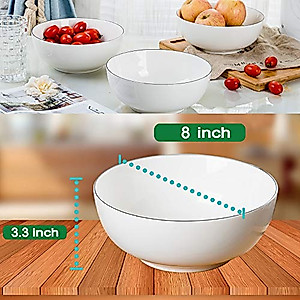 AnBnCn Salad Bowls 8 inch 65 oz Large Serving Bowls White Fine Porcelain Fruit Bowl Soup Bowl Pasta Bowl Popcorn Bowl Set of 3 (White)