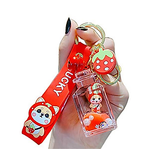 BEXOA Cute Keychain Kawaii Creative Shiba Inu Liquid Floating Lucky Bottle Keychain Backpack Charm Wristlet Bracelet Car Key Ring for Boy Girl Kid Women