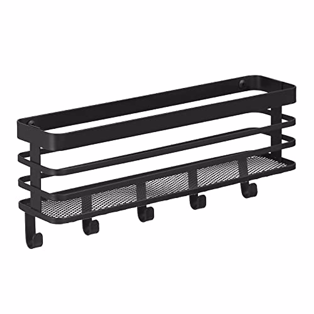 mDesign Metal Wall Mount Mail and Key Holder with 5 Hooks, Hanger Rack Shelf for Home Entryway, Mudroom, Kitchen, Hold Letters, Cards, Magazines, Coats, Umbrellas, Carson Collection, Matte Black