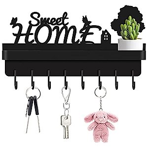 HLWDFLZ Key and Mail Holder for Wall - 2 in 1 Key Hanger for Wall Decorative with 8 Key Hooks for Entrance, Mudroom, Hallway, Bathroom, Kitchen, Matte Black 12.07" x 2.36" x 6.7"
