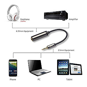 VCE 1/4" to 1/8" Adapter, 3.5mm 1/8 inch Male to 6.35mm 1/4 inch Female Audio Jack Gold Plated Adapter for Amplifiers, Guitar, Home Theater Devices, Laptop, Headphones - 8 inch