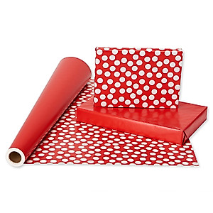 American Greetings Reversible Wrapping Paper Jumbo Roll for Birthdays, Mother's Day, Father's Day, Graduation and All Occasions, Red and White Polka Dots (1 Roll, 175 sq. ft.)