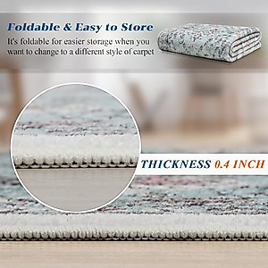 Mcadore 8x10 Area Rugs Washable Boho Rug, Non Slip Carpet for Living Room, Bedroom, Kitchen, Soft Low-Pile Rug, Turquoise Green/Floral