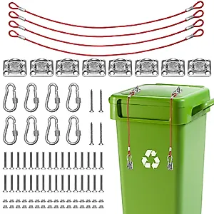 Anglecai Trash Can Lock 4 Pack, Garbage Can Lock for Animals Stop from Rummaging Heavy Duty Trash Can Lid Lock Universal Metal Lid Lock for Outdoor Garbage Cans with Nylon Coated Wire Rope