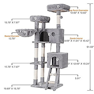Heybly Cat Tree, Cat Tower for Indoor Cats,Multi-Level Cat Furniture Condo for Large Cats with 2 Padded Plush Perch, Cozy Basket and Scratching Posts HCT023W