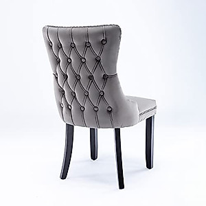 Winwee Dining Chairs Set of 4 Modern Tufted Elegant Side Chairs Armless Rubber Wood Vintage Chairs Upholstered Chairs for Kitchen Dining Room (Gray, Set of 4)