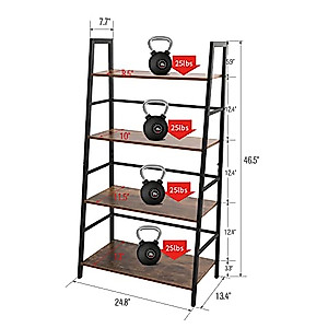 Oapety Bookshelf, 4-Tier Ladder Shelf Bookcase, Industrial Standing Shelf Storage Rack Storage Organizer Plant Stand, Open Display Shelves for Living Room, Kitchen, Bedroom, Home Office, Balcony…88