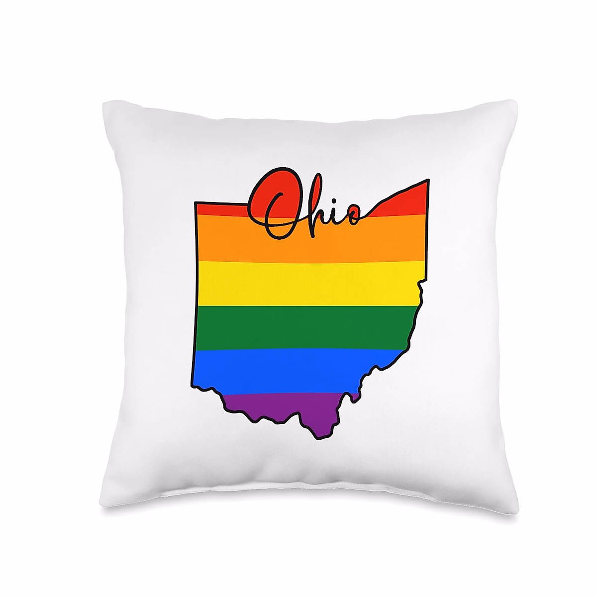Ohio Map USA State Rainbow Pride Flag Map USA State Ohio Rainbow Flag Pride Month Throw Pillow, 16x16, Multicolor
