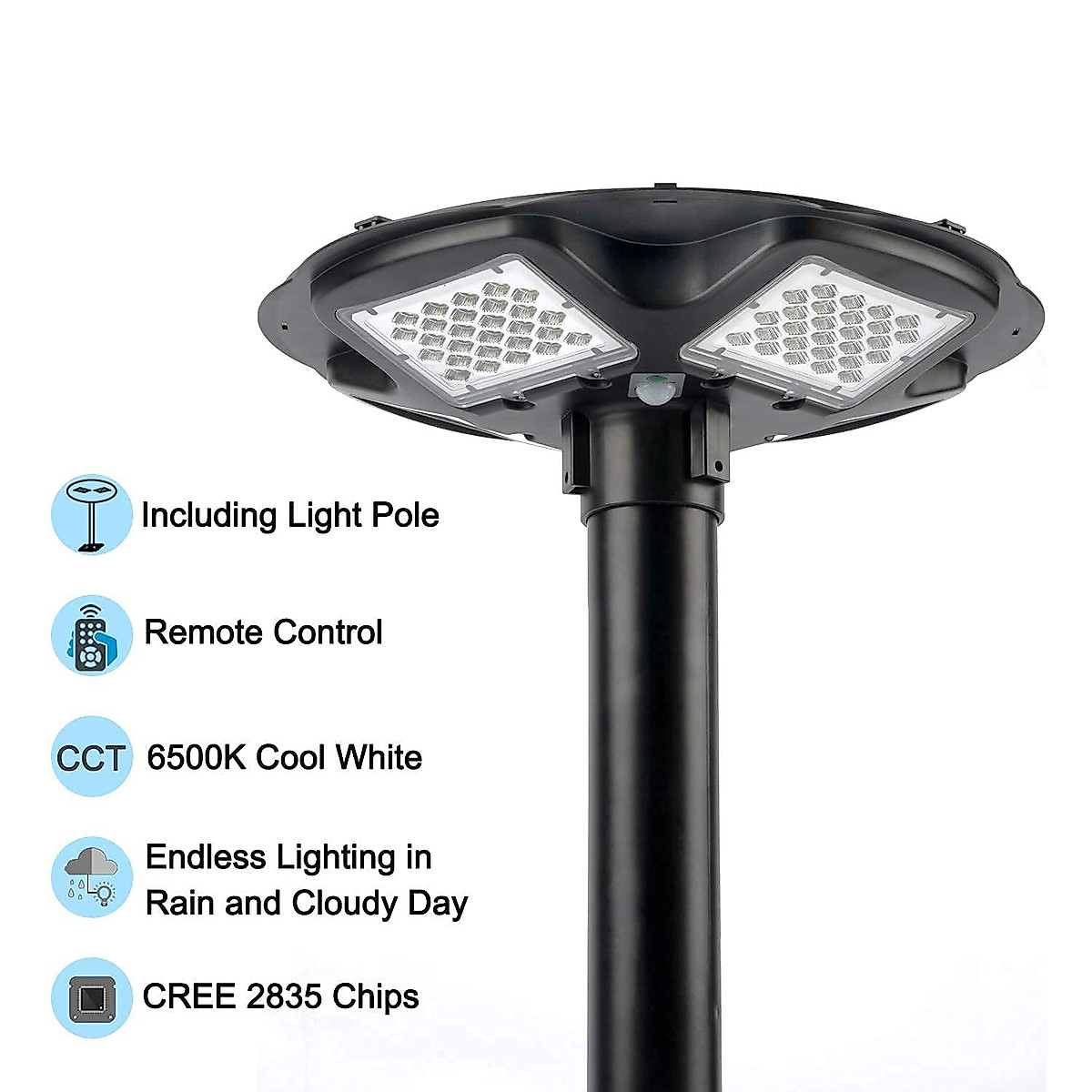 HCOOR 100W Solar Street Lights Outdoor, IP65 Waterproof Dusk to Dawn Solar Led Outdoor Light with Remote Control, 6500K Cool White Security Led Flood Light for Yard, Garden, Street, Parking Lot