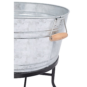 BirdRock Home Galvanized Beverage Tub with Stand - Bottle Opener - Party Drink Holder - Wooden Handles - Outdoor or Indoor Use - Free Standing