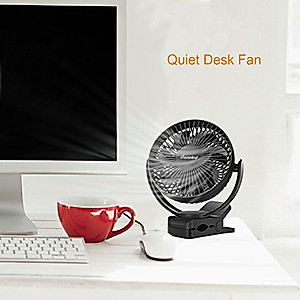 Gazeled Battery Operated Fans for Camping, Battery Powered Fan with Clip, Timer, 3 Speeds, 6700mAh Rechargeable Stroller Fan, Portable Fan with Strong Clamp, Quiet Desk Fan for Home,Office,Black