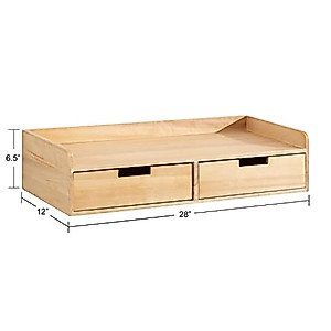 Kate and Laurel Kitt Modern Floating Desk, Natural Wood, Scandinavian Wall Mounted Double Drawer Console Table for Storage and Display, 28x12x6.5