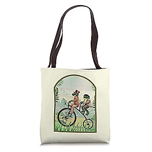 Cottagecore Aesthetic Toad Frog Riding Vintage Bicycle Women Tote Bag