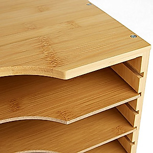 Mind Reader 4BMBOX-BRN 4 Tier File Organizer Box, Adjustable Shelves, Space-Saver, Home, Office, School, Study Room, Bamboo Brown