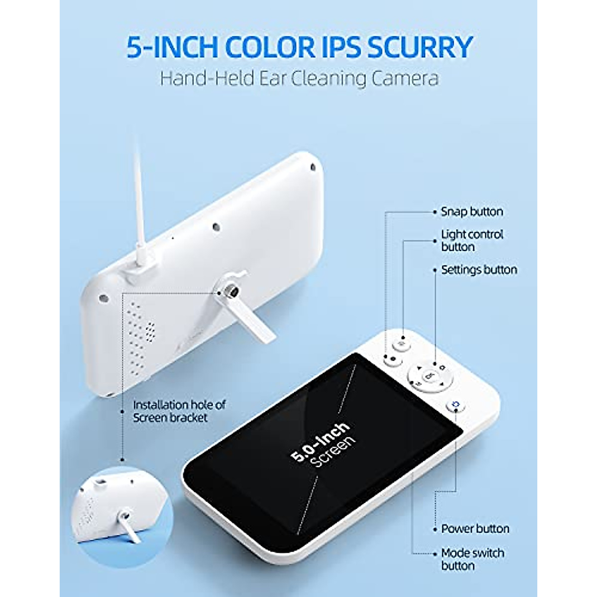 Digital Otoscope with Light, Ear Camera with Ear Wax Removal Tool, ScopeAround Ear Cleaning Camera with 5" Screen for Kids, Adults & Pets, Ear Scope, 32GB Card Supports Photo and Video Recording.