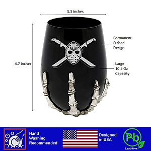 Etchpress Halloween Wine Glass, Serial Killer Gifts, Jason Hockey Mask Black Engraved Wine Glass