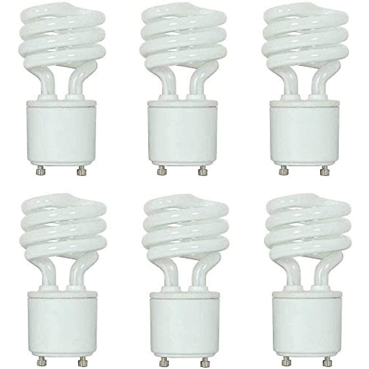 Satco S8203 13 Watt; Mini Spiral Compact Fluorescent; 2700K; 82 CRI; Bi Pin GU24 Base; 120 Volt; 10000 Hours Rated; 800L Lumens; Warm White Color; Pack of 6
