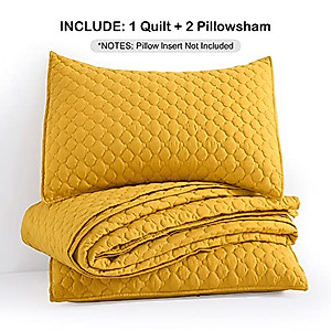 Yellow Quilt Queen Size, Lightweight Quilt for Summer Ultra-Soft Microfiber Modern Style Quilted Clouds Pattern Bedspread Quit Set 3 Pieces（(1 Quilt and 2 Pillow Shams)