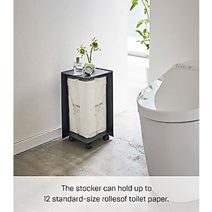 Yamazaki Home Bathroom Organizer Rolling Steel | Toilet Paper Stocker, One Size, Black