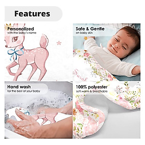 Pink Bambi Deer Floral Personalized Baby Blanket for Boys Girls Custom Naps Swaddle Blanket Shower Soft Newborn 30X40 in